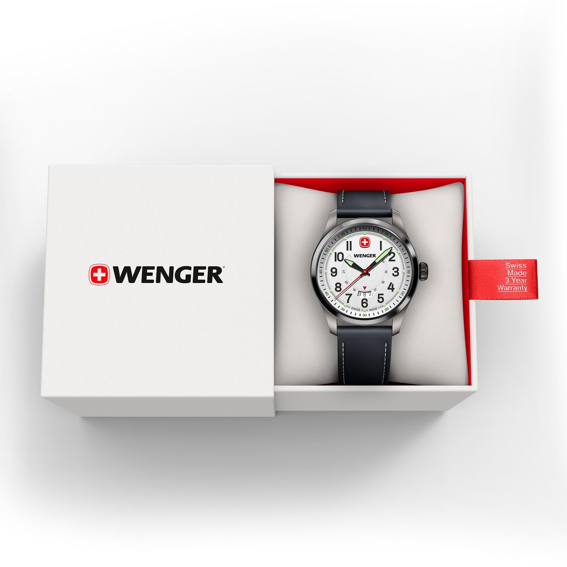 Relógio Wenger Terragraph Mostrador Branco Pulseira Couro Preta - wenger