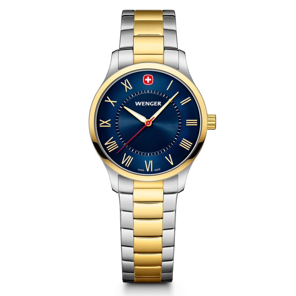 Relógio Wenger City Classic Mostrador Azul Pulseira de Aço Dois Tons ...